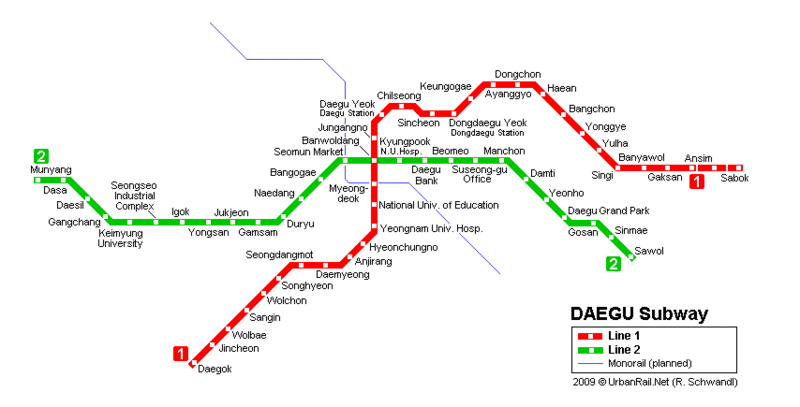 Subway :plan du métro de Daegu, Corée du Sud